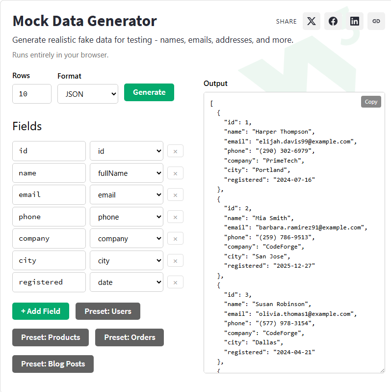 Mock Data Generator - W3Schools