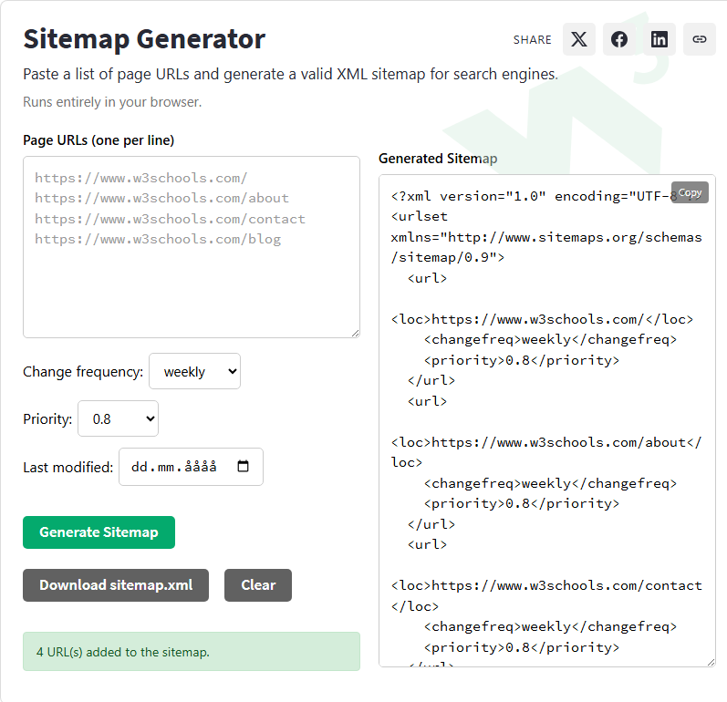 Sitemap Generator - W3Schools